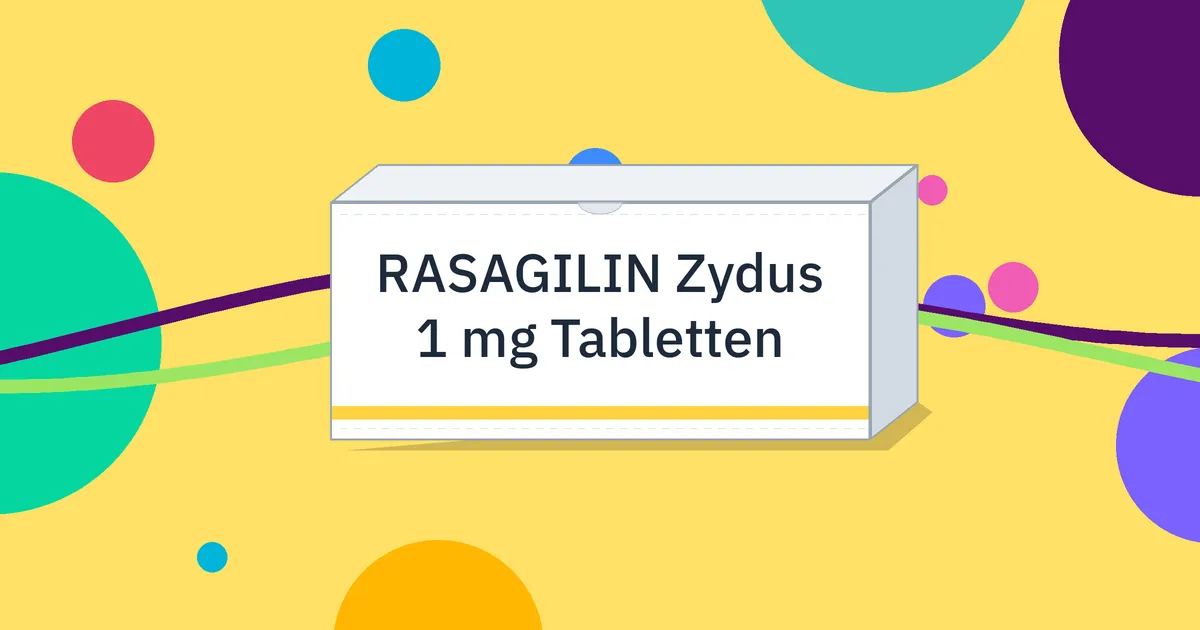 Symbolbild: Packung mit der Aufschrift RASAGILIN Zydus 1 mg Tabletten (PZN 13425066) – Verfügbarkeit und Bezug in Apotheken in Frankfurt am Main