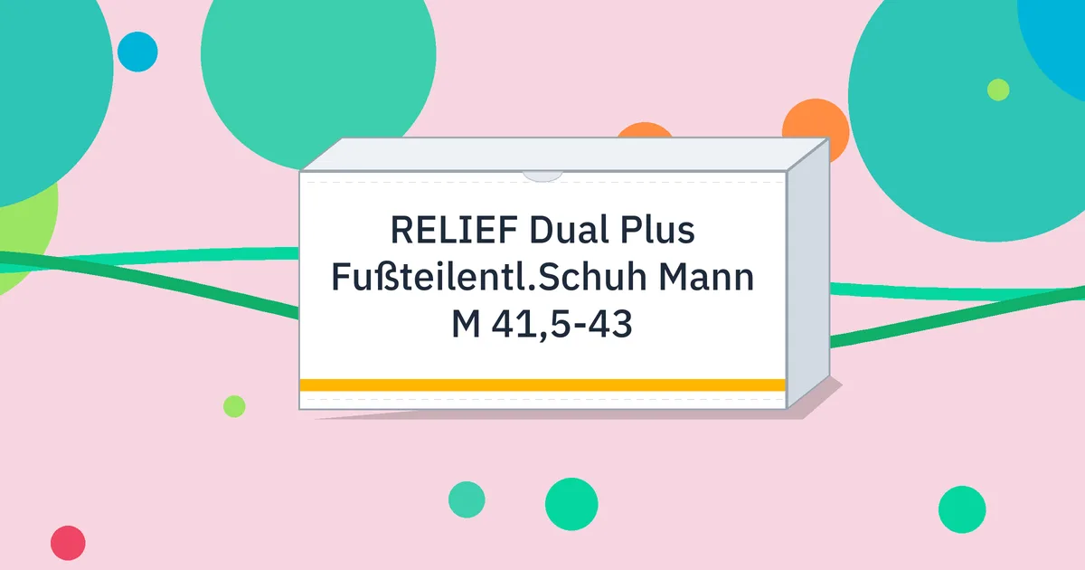 Symbolbild: Packung mit der Aufschrift RELIEF Dual Plus Fußteilentl.Schuh Mann M 41,5-43 (PZN 16907417) – Verfügbarkeit und Bezug in Apotheken in Frankfurt am Main