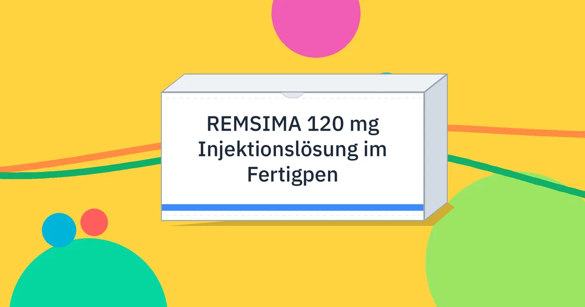 Symbolbild: Packung mit der Aufschrift REMSIMA 120 mg Injektionslösung im Fertigpen (PZN 17278573) – Verfügbarkeit und Bezug in Apotheken in Frankfurt am Main
