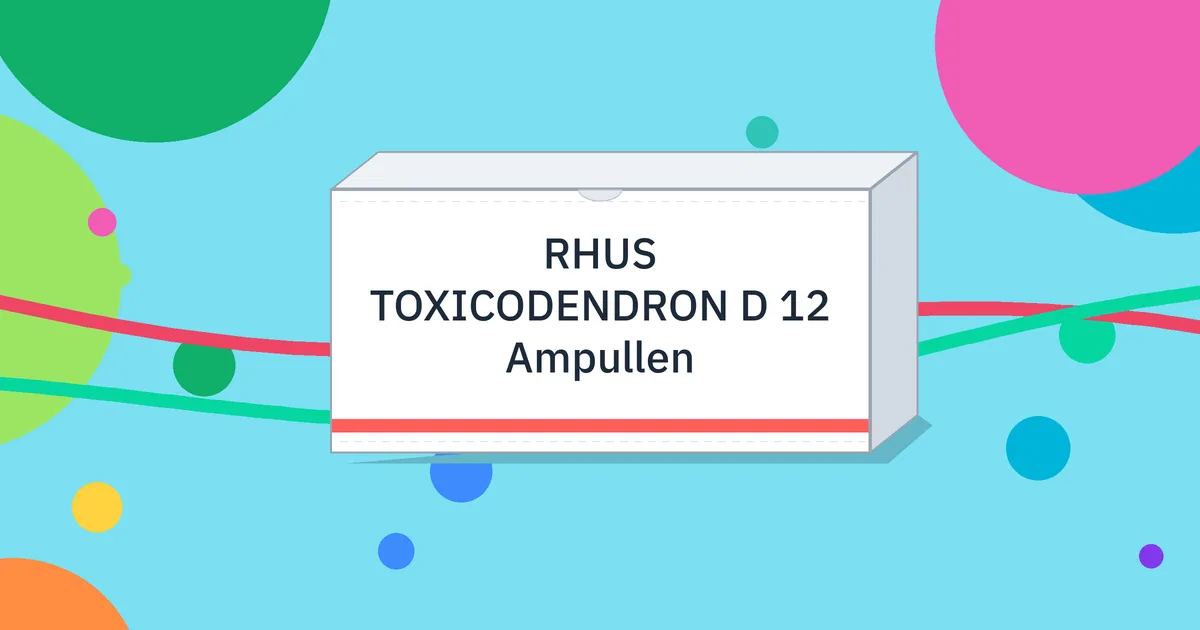 Symbolbild: Packung mit der Aufschrift RHUS TOXICODENDRON D 12 Ampullen (PZN 11707949) – Verfügbarkeit und Bezug in Apotheken in Frankfurt am Main
