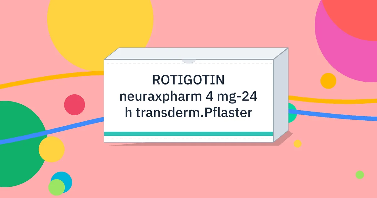 Symbolbild: Packung mit der Aufschrift ROTIGOTIN neuraxpharm 4 mg-24 h transderm.Pflaster (PZN 10003117) – Verfügbarkeit und Bezug in Apotheken in Frankfurt am Main