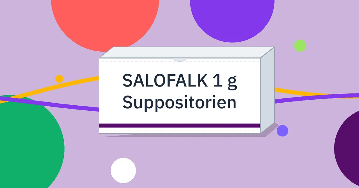 Symbolbild: Packung mit der Aufschrift SALOFALK 1 g Suppositorien (PZN 06810786) – Verfügbarkeit und Bezug in Apotheken in Frankfurt am Main