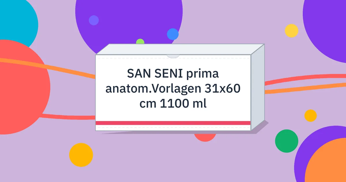 Symbolbild: Packung mit der Aufschrift SAN SENI prima anatom.Vorlagen 31x60 cm 1100 ml (PZN 12393447) – Verfügbarkeit und Bezug in Apotheken in Frankfurt am Main