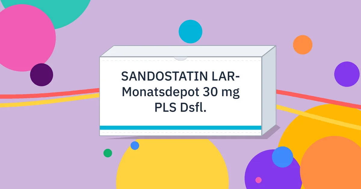 Symbolbild: Packung mit der Aufschrift SANDOSTATIN LAR-Monatsdepot 30 mg PLS Dsfl. (PZN 13167291) – Verfügbarkeit und Bezug in Apotheken in Frankfurt am Main
