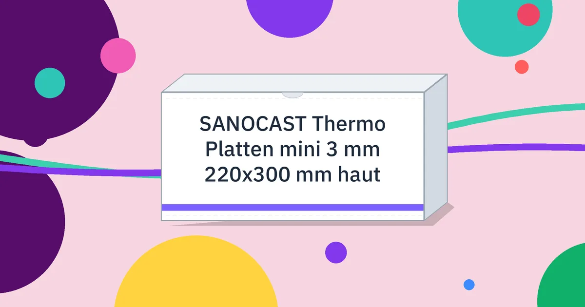 Symbolbild: Packung mit der Aufschrift SANOCAST Thermo Platten mini 3 mm 220x300 mm haut (PZN 15259560) – Verfügbarkeit und Bezug in Apotheken in Frankfurt am Main