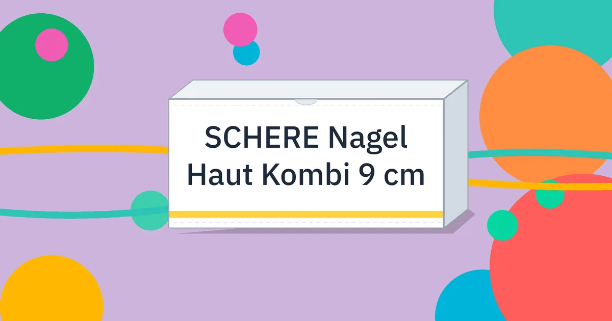 Symbolbild: Packung mit der Aufschrift SCHERE Nagel Haut Kombi 9 cm (PZN 01735778) – Verfügbarkeit und Bezug in Apotheken in Frankfurt am Main