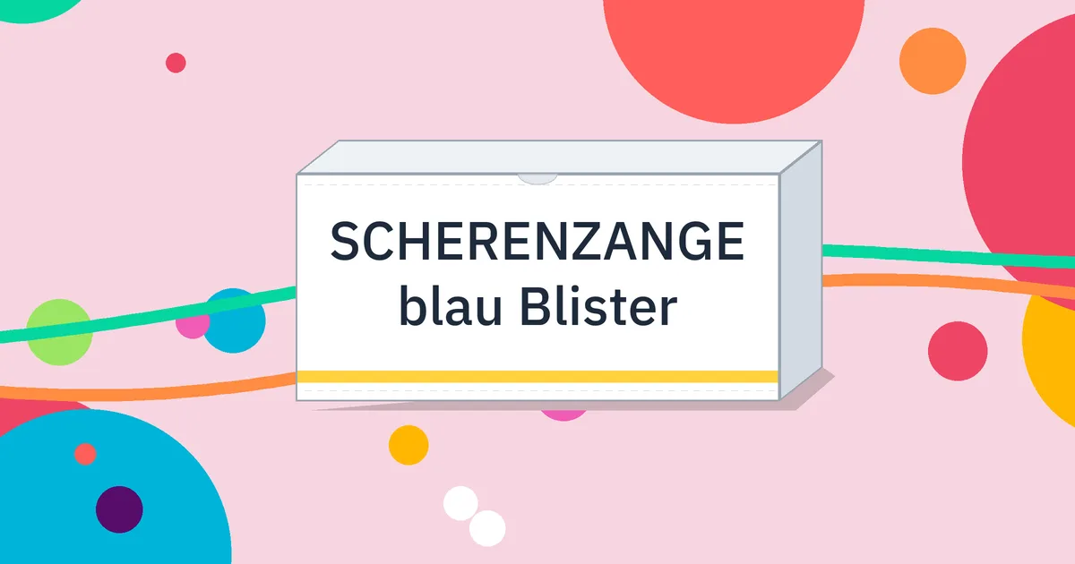 Symbolbild: Packung mit der Aufschrift SCHERENZANGE blau Blister (PZN 01569601) – Verfügbarkeit und Bezug in Apotheken in Frankfurt am Main