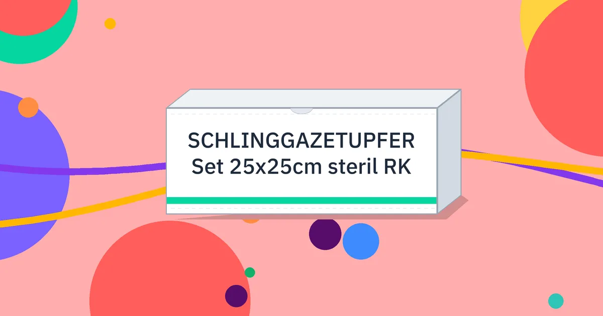 Symbolbild: Packung mit der Aufschrift SCHLINGGAZETUPFER Set 25x25cm steril RK (PZN 05014509) – Verfügbarkeit und Bezug in Apotheken in Frankfurt am Main