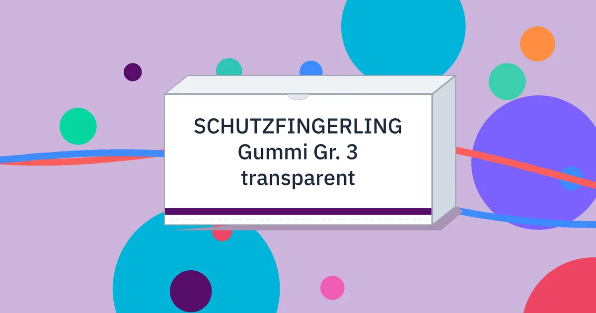 Symbolbild: Packung mit der Aufschrift SCHUTZFINGERLING Gummi Gr. 3 transparent (PZN 01726992) – Verfügbarkeit und Bezug in Apotheken in Frankfurt am Main