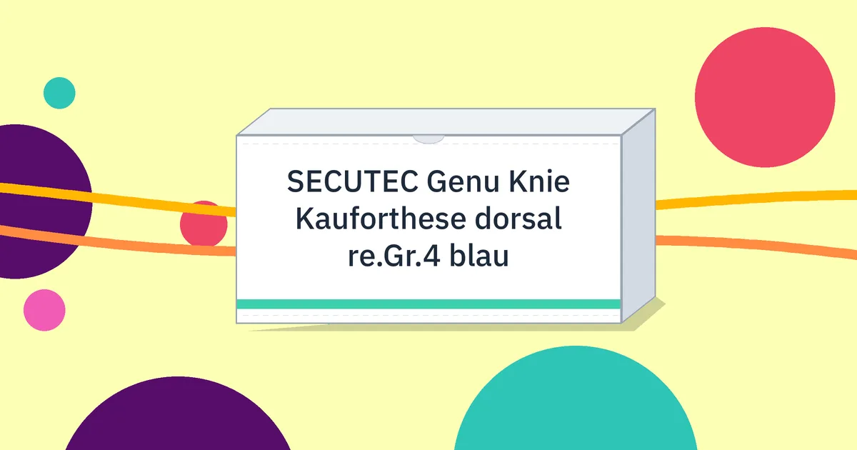 Symbolbild: Packung mit der Aufschrift SECUTEC Genu Knie Kauforthese dorsal re.Gr.4 blau (PZN 17411078) – Verfügbarkeit und Bezug in Apotheken in Frankfurt am Main