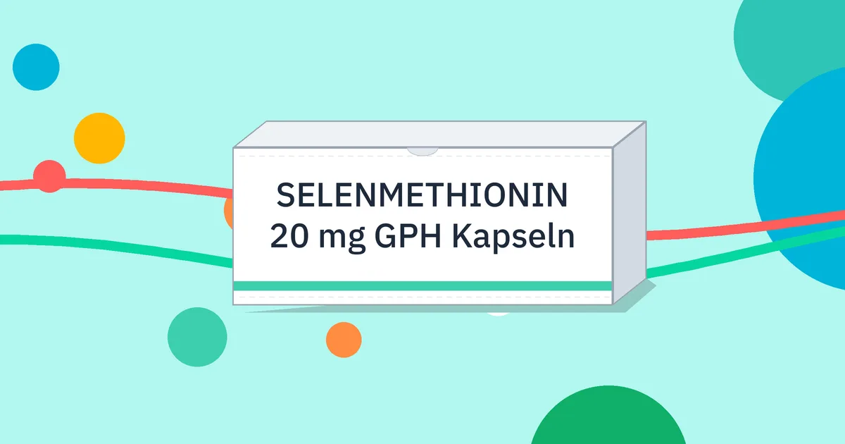 Symbolbild: Packung mit der Aufschrift SELENMETHIONIN 20 mg GPH Kapseln (PZN 20857056) – Verfügbarkeit und Bezug in Apotheken in Frankfurt am Main