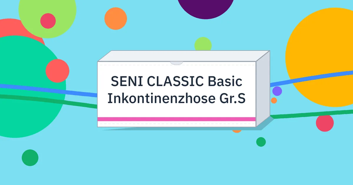 Symbolbild: Packung mit der Aufschrift SENI CLASSIC Basic Inkontinenzhose Gr.S (PZN 15565883) – Verfügbarkeit und Bezug in Apotheken in Frankfurt am Main