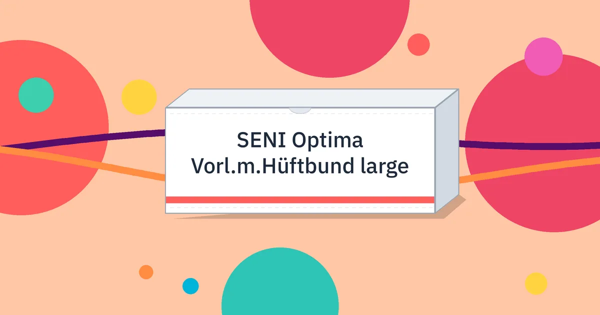 Symbolbild: Packung mit der Aufschrift SENI Optima Vorl.m.Hüftbund large (PZN 12665265) – Verfügbarkeit und Bezug in Apotheken in Frankfurt am Main