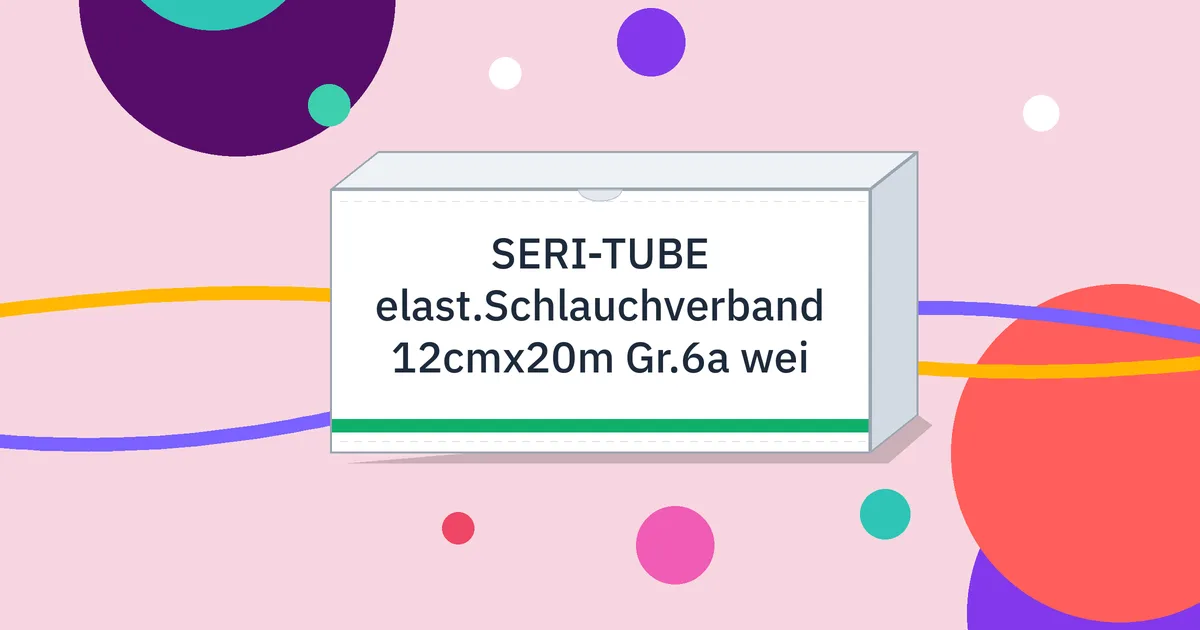 Symbolbild: Packung mit der Aufschrift SERI-TUBE elast.Schlauchverband 12cmx20m Gr.6a wei (PZN 19837367) – Verfügbarkeit und Bezug in Apotheken in Frankfurt am Main
