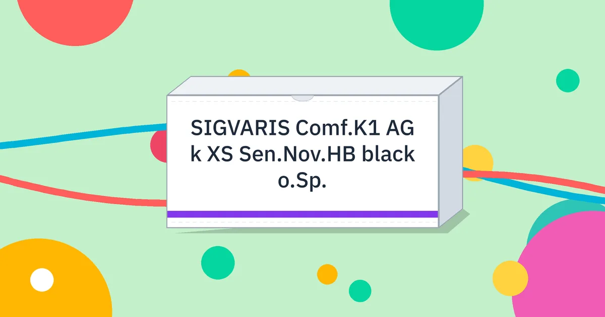 Symbolbild: Packung mit der Aufschrift SIGVARIS Comf.K1 AG k XS Sen.Nov.HB black o.Sp. (PZN 17103891) – Verfügbarkeit und Bezug in Apotheken in Frankfurt am Main