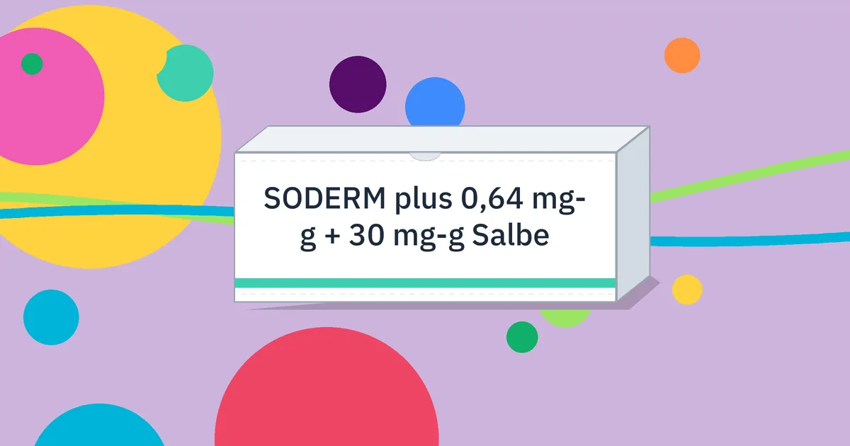 Symbolbild: Packung mit der Aufschrift SODERM plus 0,64 mg-g + 30 mg-g Salbe (PZN 01430441) – Verfügbarkeit und Bezug in Apotheken in Frankfurt am Main