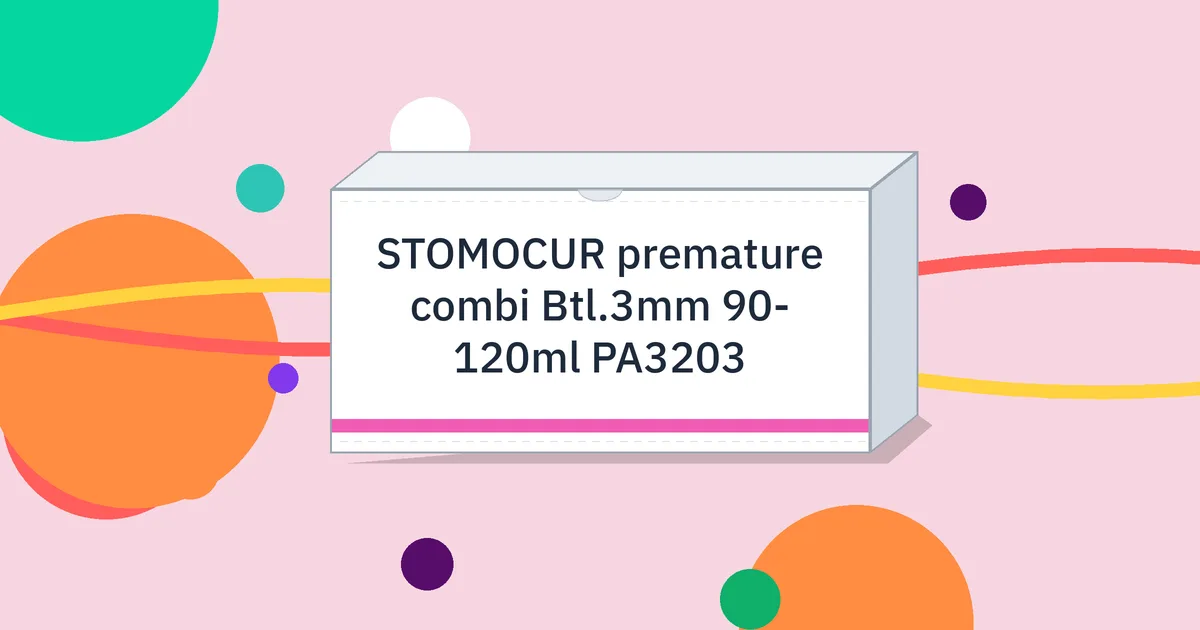 Symbolbild: Packung mit der Aufschrift STOMOCUR premature combi Btl.3mm 90-120ml PA3203 (PZN 20322875) – Verfügbarkeit und Bezug in Apotheken in Frankfurt am Main