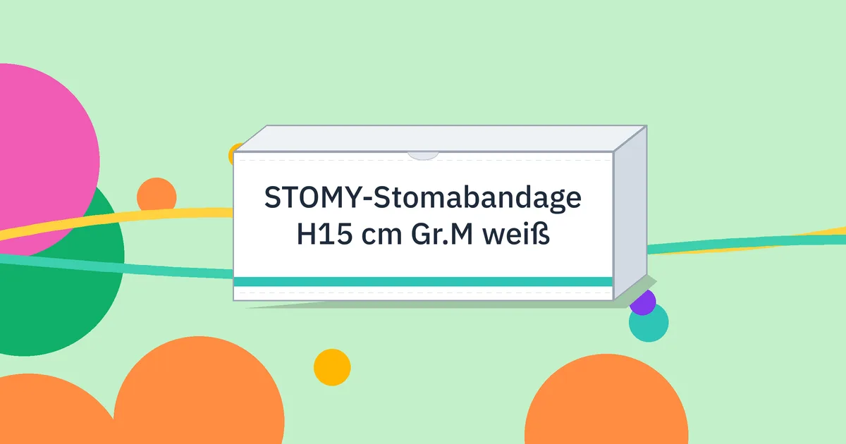 Symbolbild: Packung mit der Aufschrift STOMY-Stomabandage H15 cm Gr.M weiß (PZN 16314769) – Verfügbarkeit und Bezug in Apotheken in Frankfurt am Main