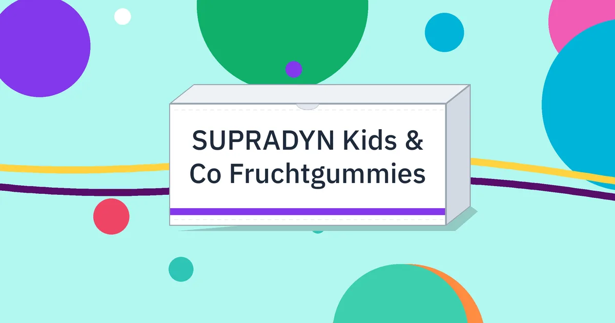 Symbolbild: Packung mit der Aufschrift SUPRADYN Kids & Co Fruchtgummies (PZN 16571845) – Verfügbarkeit und Bezug in Apotheken in Frankfurt am Main