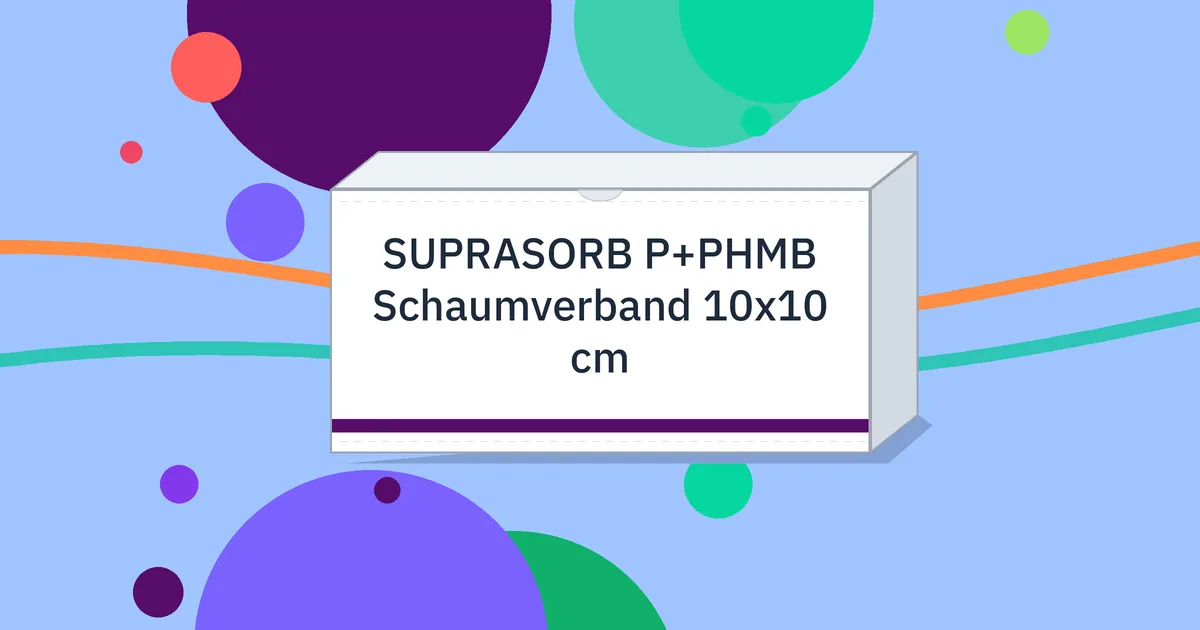 Symbolbild: Packung mit der Aufschrift SUPRASORB P+PHMB Schaumverband 10x10 cm (PZN 15210967) – Verfügbarkeit und Bezug in Apotheken in Frankfurt am Main