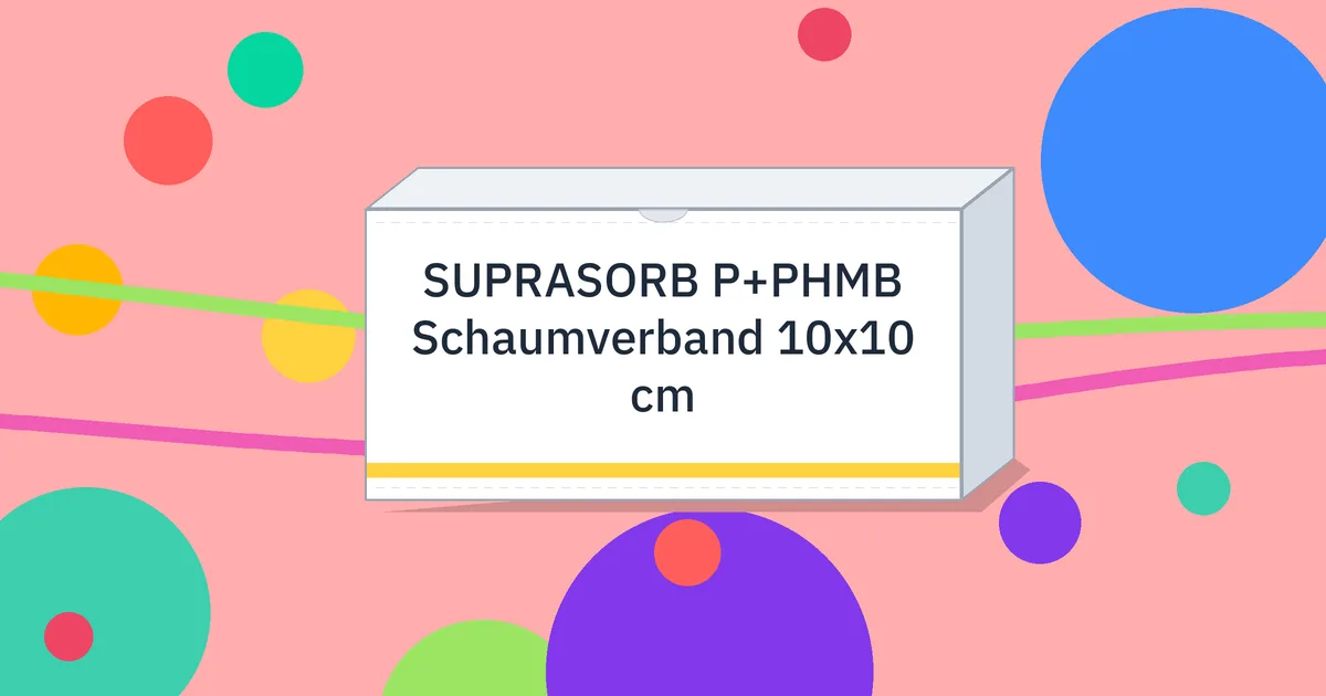 Symbolbild: Packung mit der Aufschrift SUPRASORB P+PHMB Schaumverband 10x10 cm (PZN 19281970) – Verfügbarkeit und Bezug in Apotheken in Frankfurt am Main