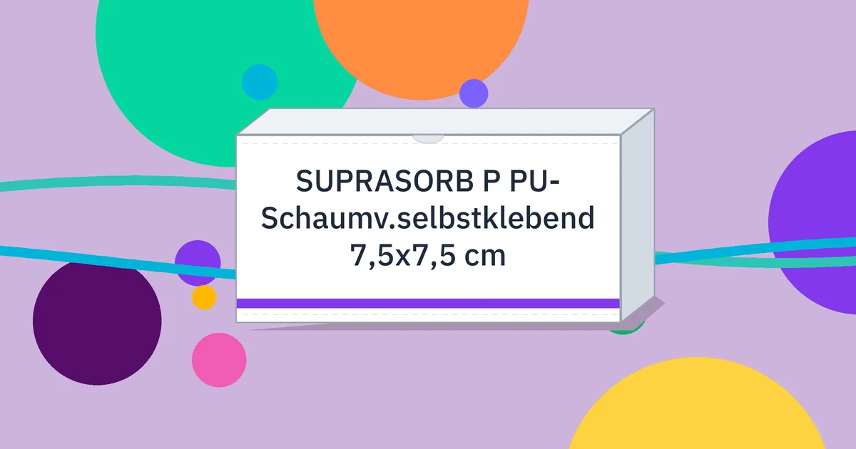 Symbolbild: Packung mit der Aufschrift SUPRASORB P PU-Schaumv.selbstklebend 7,5x7,5 cm (PZN 17833862) – Verfügbarkeit und Bezug in Apotheken in Frankfurt am Main