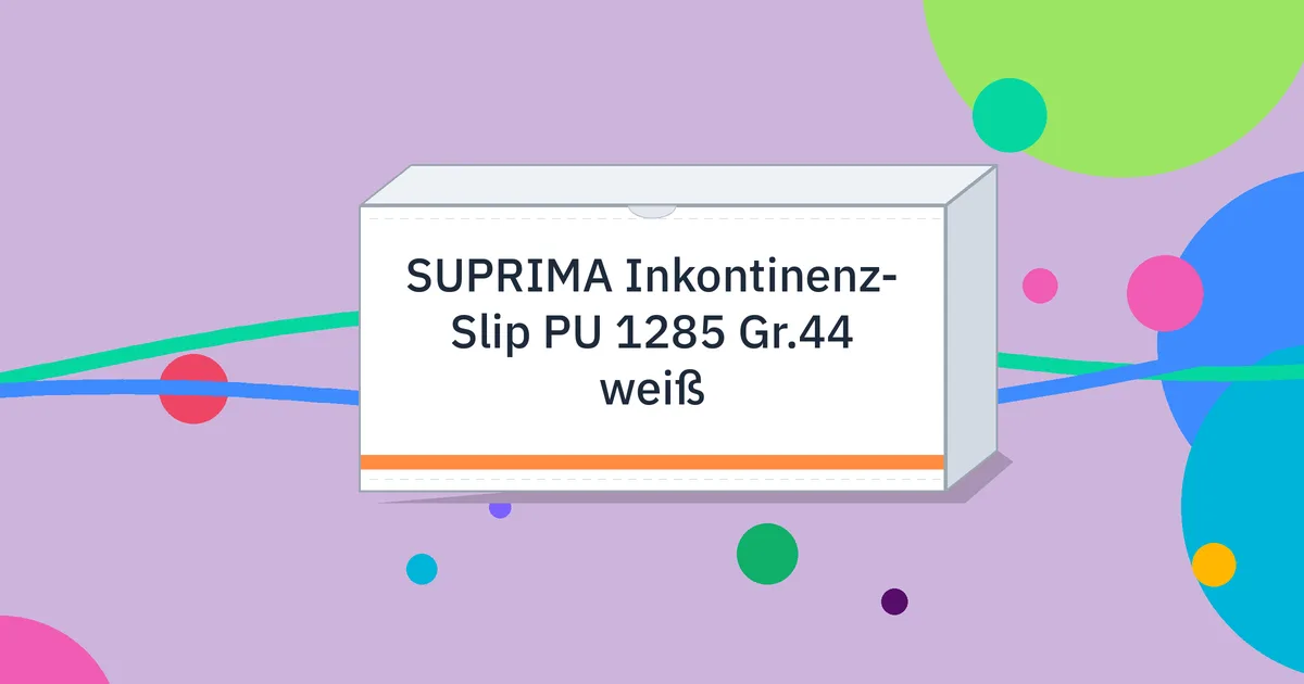 Symbolbild: Packung mit der Aufschrift SUPRIMA Inkontinenz-Slip PU 1285 Gr.44 weiß (PZN 12484411) – Verfügbarkeit und Bezug in Apotheken in Frankfurt am Main