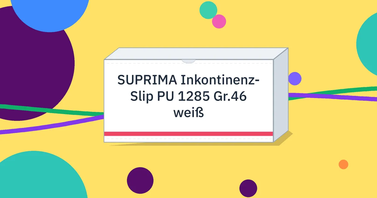 Symbolbild: Packung mit der Aufschrift SUPRIMA Inkontinenz-Slip PU 1285 Gr.46 weiß (PZN 12484428) – Verfügbarkeit und Bezug in Apotheken in Frankfurt am Main