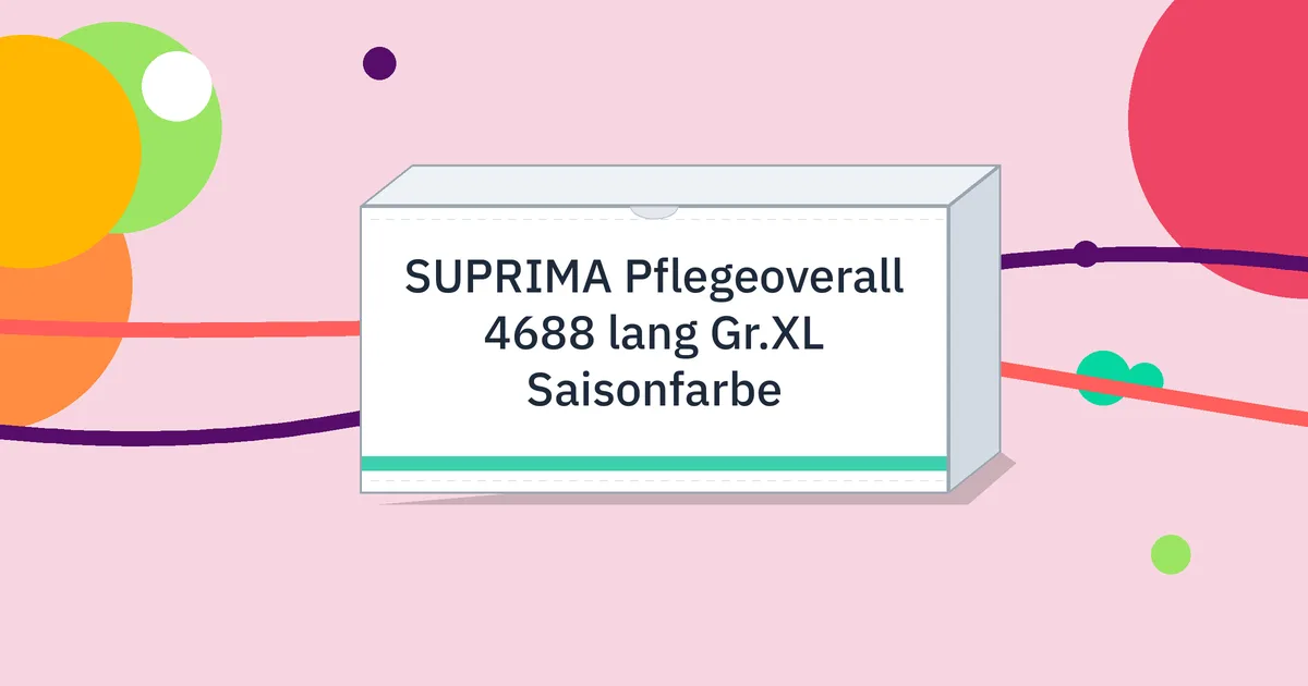 Symbolbild: Packung mit der Aufschrift SUPRIMA Pflegeoverall 4688 lang Gr.XL Saisonfarbe (PZN 11660142) – Verfügbarkeit und Bezug in Apotheken in Frankfurt am Main