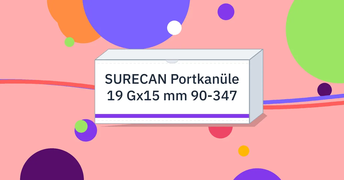 Symbolbild: Packung mit der Aufschrift SURECAN Portkanüle 19 Gx15 mm 90-347 (PZN 01058125) – Verfügbarkeit und Bezug in Apotheken in Frankfurt am Main