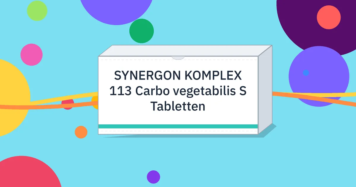 Symbolbild: Packung mit der Aufschrift SYNERGON KOMPLEX 113 Carbo vegetabilis S Tabletten (PZN 18489473) – Verfügbarkeit und Bezug in Apotheken in Frankfurt am Main