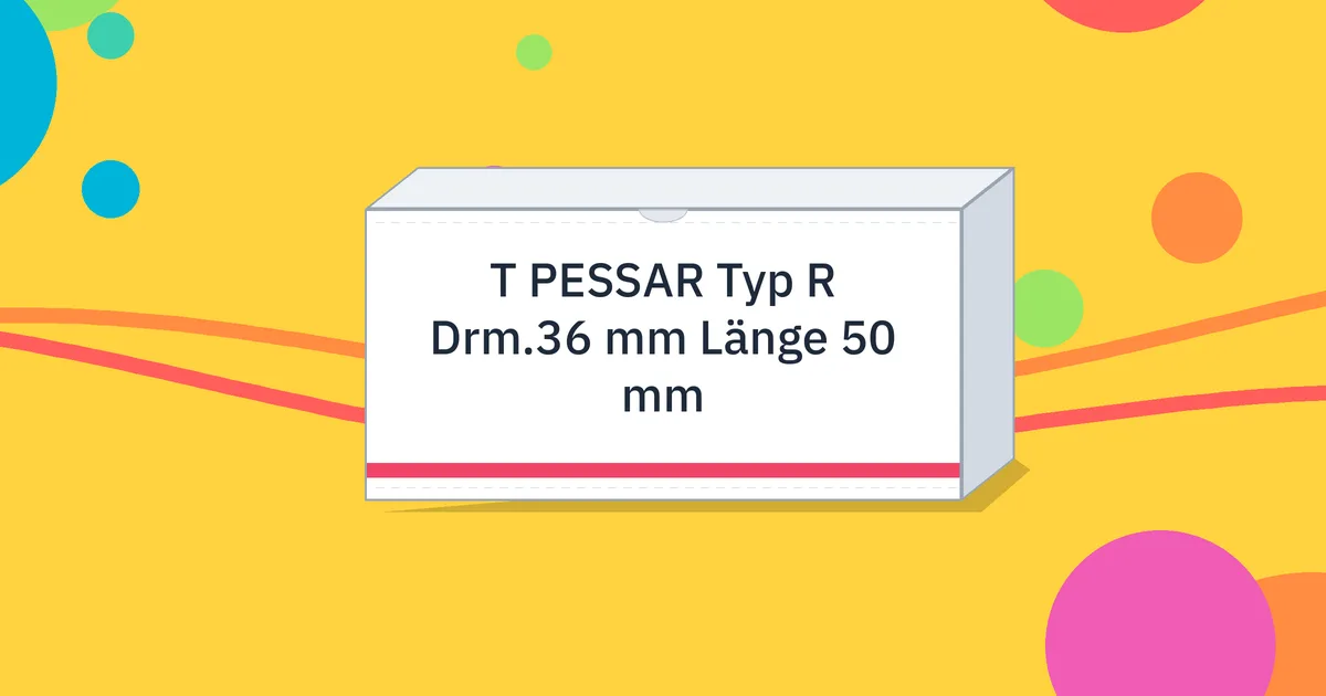 Symbolbild: Packung mit der Aufschrift T PESSAR Typ R Drm.36 mm Länge 50 mm (PZN 09336084) – Verfügbarkeit und Bezug in Apotheken in Frankfurt am Main