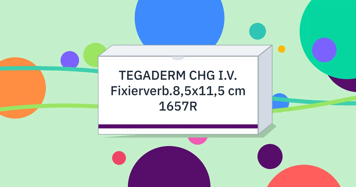 Symbolbild: Packung mit der Aufschrift TEGADERM CHG I.V. Fixierverb.8,5x11,5 cm 1657R (PZN 19814567) – Verfügbarkeit und Bezug in Apotheken in Frankfurt am Main