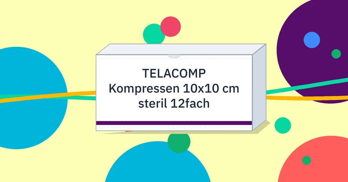 Symbolbild: Packung mit der Aufschrift TELACOMP Kompressen 10x10 cm steril 12fach (PZN 03543592) – Verfügbarkeit und Bezug in Apotheken in Frankfurt am Main