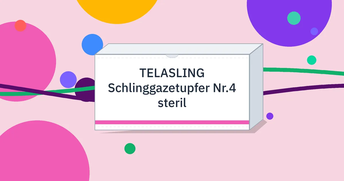 Symbolbild: Packung mit der Aufschrift TELASLING Schlinggazetupfer Nr.4 steril (PZN 06893944) – Verfügbarkeit und Bezug in Apotheken in Frankfurt am Main