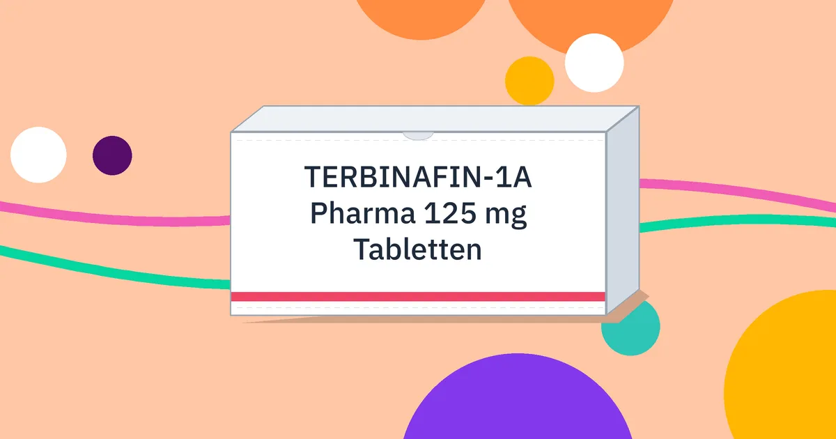 Symbolbild: Packung mit der Aufschrift TERBINAFIN-1A Pharma 125 mg Tabletten (PZN 01044293) – Verfügbarkeit und Bezug in Apotheken in Frankfurt am Main