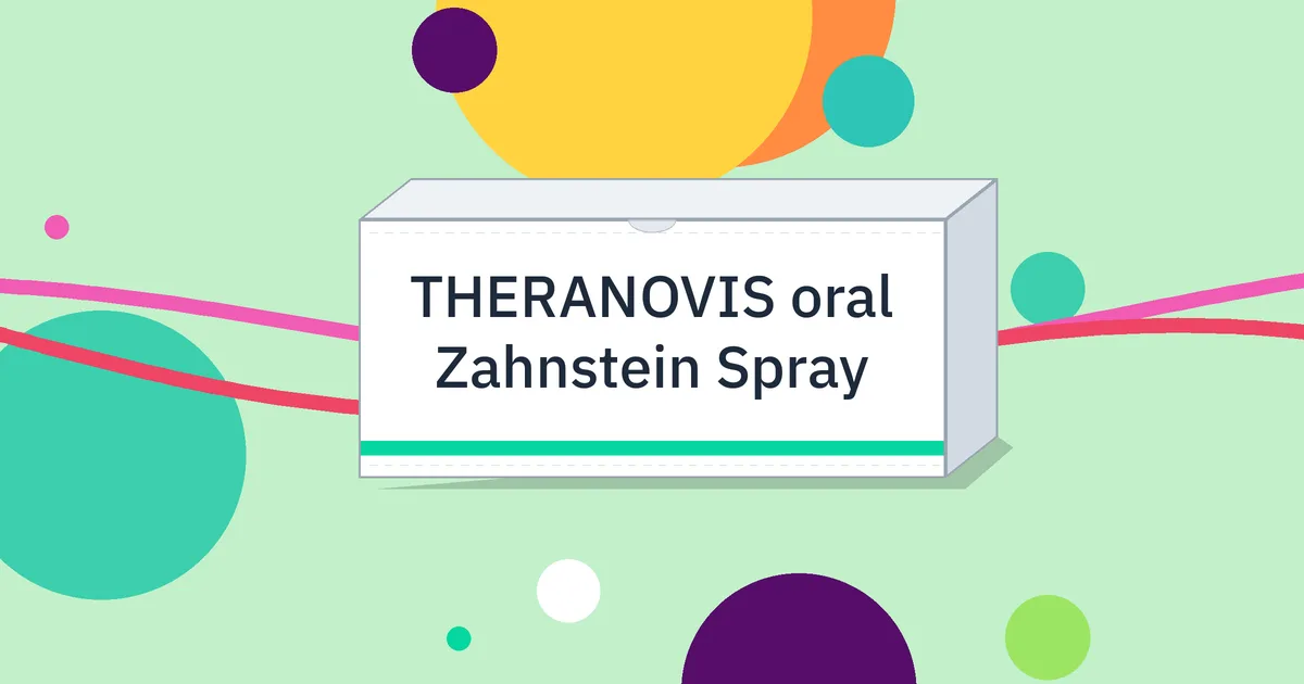Symbolbild: Packung mit der Aufschrift THERANOVIS oral Zahnstein Spray (PZN 18682626) – Verfügbarkeit und Bezug in Apotheken in Frankfurt am Main