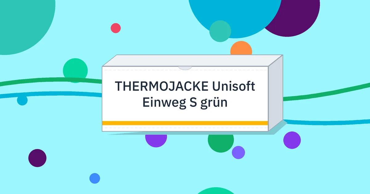 Symbolbild: Packung mit der Aufschrift THERMOJACKE Unisoft Einweg S grün (PZN 04703744) – Verfügbarkeit und Bezug in Apotheken in Frankfurt am Main