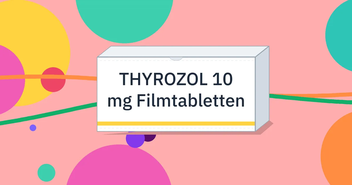 Symbolbild: Packung mit der Aufschrift THYROZOL 10 mg Filmtabletten (PZN 06190065) – Verfügbarkeit und Bezug in Apotheken in Frankfurt am Main