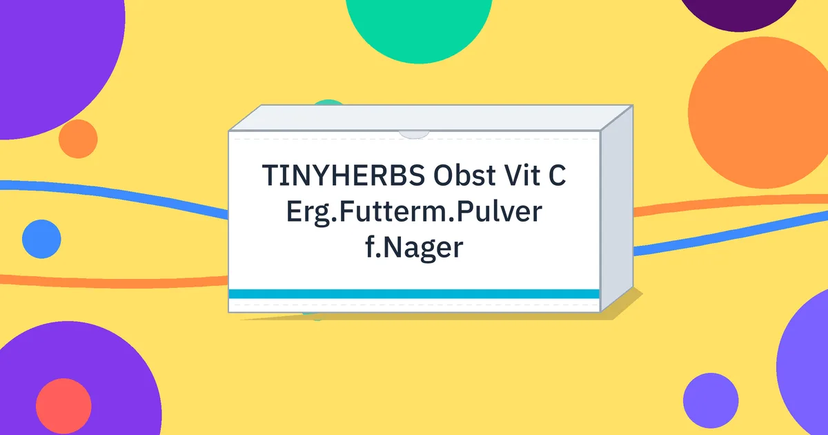 Symbolbild: Packung mit der Aufschrift TINYHERBS Obst Vit C Erg.Futterm.Pulver f.Nager (PZN 19623755) – Verfügbarkeit und Bezug in Apotheken in Frankfurt am Main