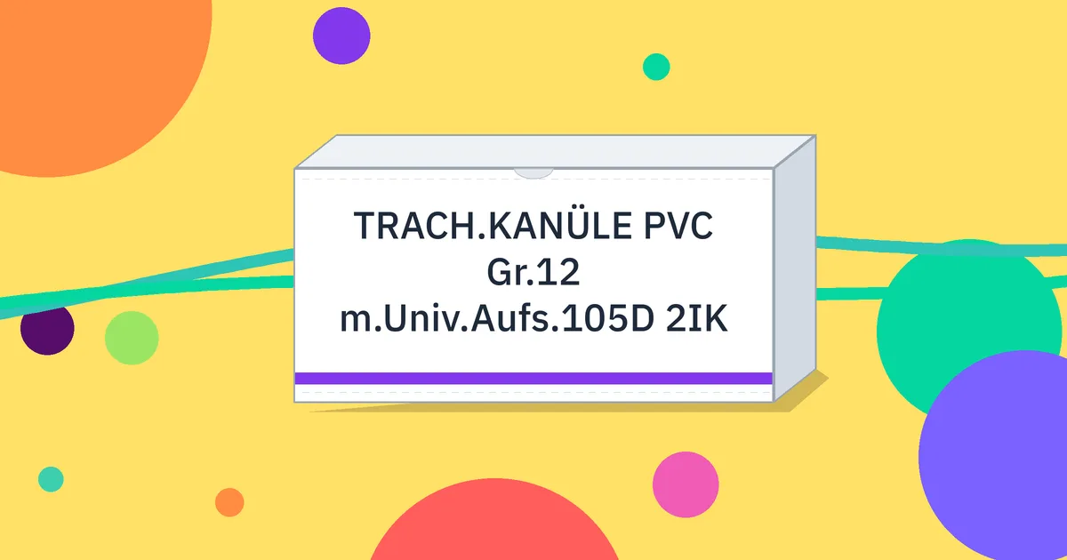 Symbolbild: Packung mit der Aufschrift TRACH.KANÜLE PVC Gr.12 m.Univ.Aufs.105D 2IK (PZN 06995159) – Verfügbarkeit und Bezug in Apotheken in Frankfurt am Main