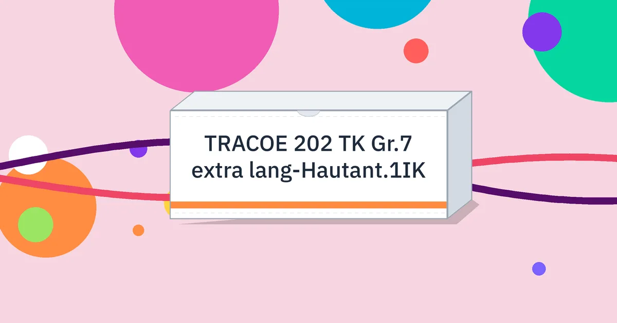 Symbolbild: Packung mit der Aufschrift TRACOE 202 TK Gr.7 extra lang-Hautant.1IK (PZN 17194669) – Verfügbarkeit und Bezug in Apotheken in Frankfurt am Main