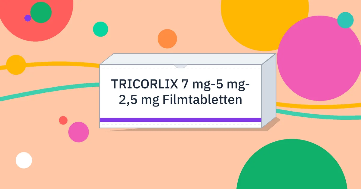 Symbolbild: Packung mit der Aufschrift TRICORLIX 7 mg-5 mg-2,5 mg Filmtabletten (PZN 18163458) – Verfügbarkeit und Bezug in Apotheken in Frankfurt am Main