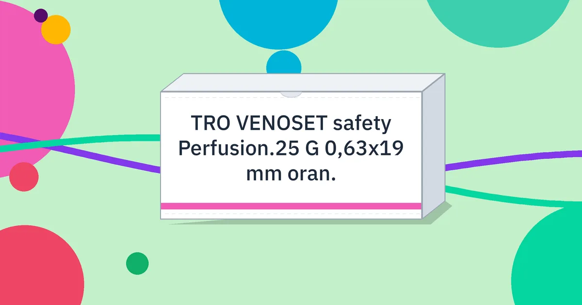Symbolbild: Packung mit der Aufschrift TRO VENOSET safety Perfusion.25 G 0,63x19 mm oran. (PZN 12377402) – Verfügbarkeit und Bezug in Apotheken in Frankfurt am Main