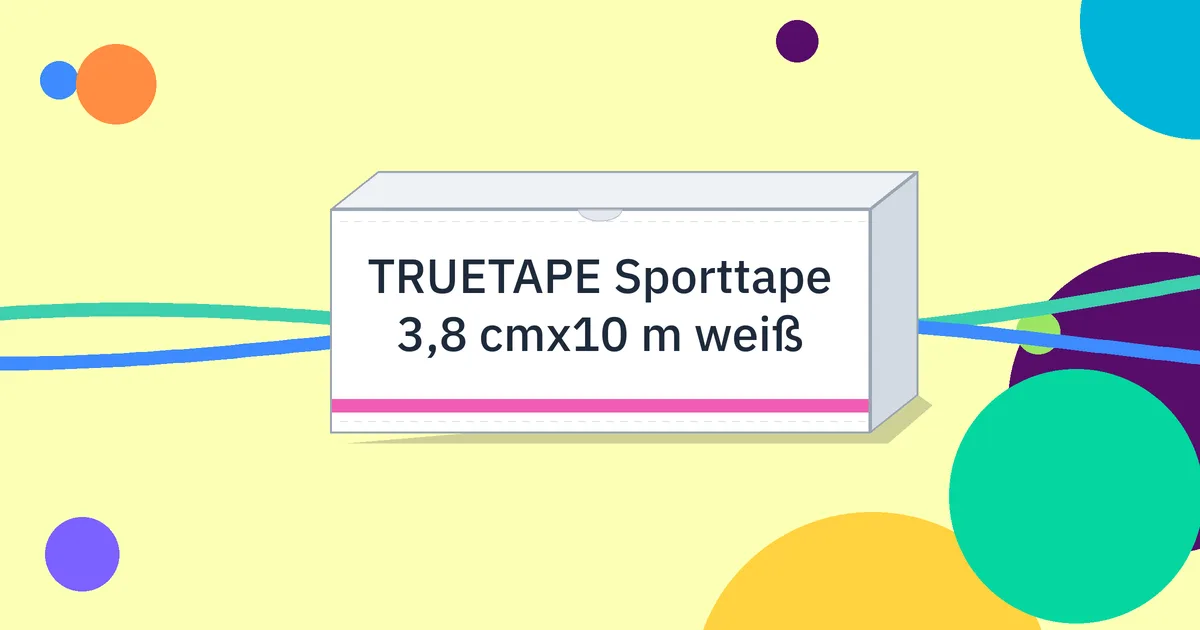 Symbolbild: Packung mit der Aufschrift TRUETAPE Sporttape 3,8 cmx10 m weiß (PZN 18154459) – Verfügbarkeit und Bezug in Apotheken in Frankfurt am Main