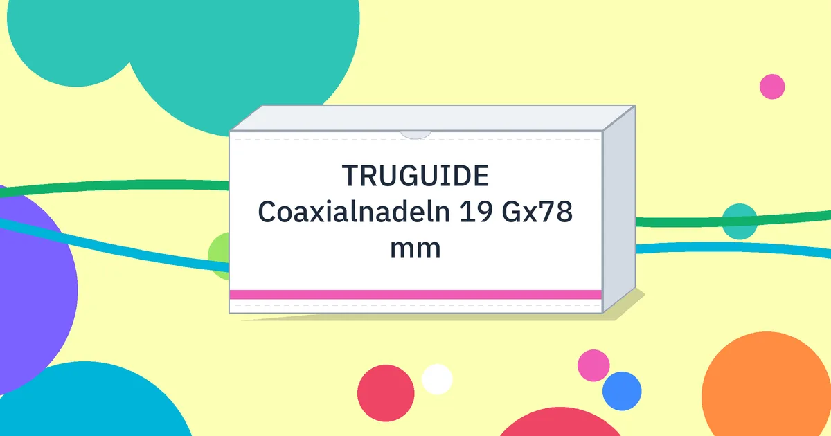 Symbolbild: Packung mit der Aufschrift TRUGUIDE Coaxialnadeln 19 Gx78 mm (PZN 03478280) – Verfügbarkeit und Bezug in Apotheken in Frankfurt am Main