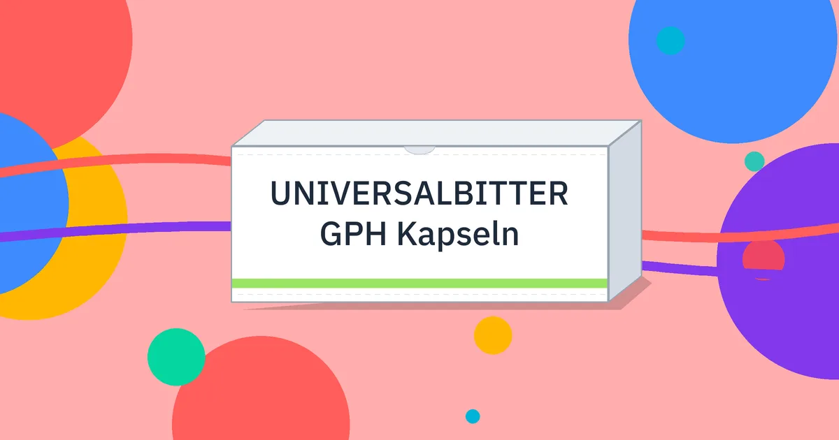 Symbolbild: Packung mit der Aufschrift UNIVERSALBITTER GPH Kapseln (PZN 06414062) – Verfügbarkeit und Bezug in Apotheken in Frankfurt am Main