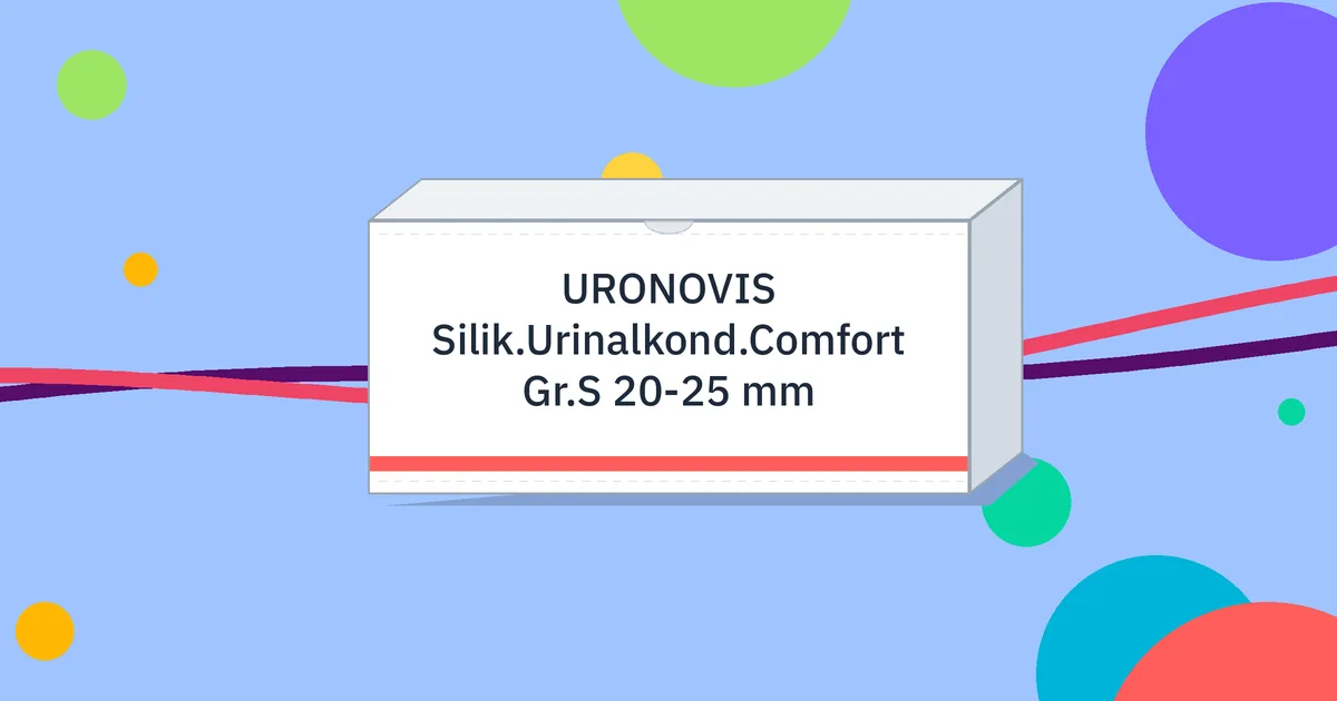 Symbolbild: Packung mit der Aufschrift URONOVIS Silik.Urinalkond.Comfort Gr.S 20-25 mm (PZN 05379814) – Verfügbarkeit und Bezug in Apotheken in Frankfurt am Main