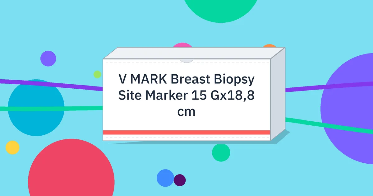 Symbolbild: Packung mit der Aufschrift V MARK Breast Biopsy Site Marker 15 Gx18,8 cm (PZN 06772005) – Verfügbarkeit und Bezug in Apotheken in Frankfurt am Main