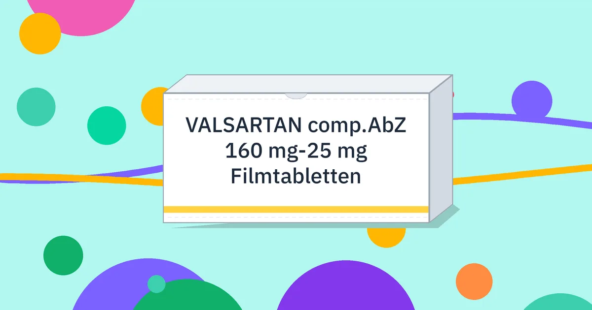 Symbolbild: Packung mit der Aufschrift VALSARTAN comp.AbZ 160 mg-25 mg Filmtabletten (PZN 07608503) – Verfügbarkeit und Bezug in Apotheken in Frankfurt am Main